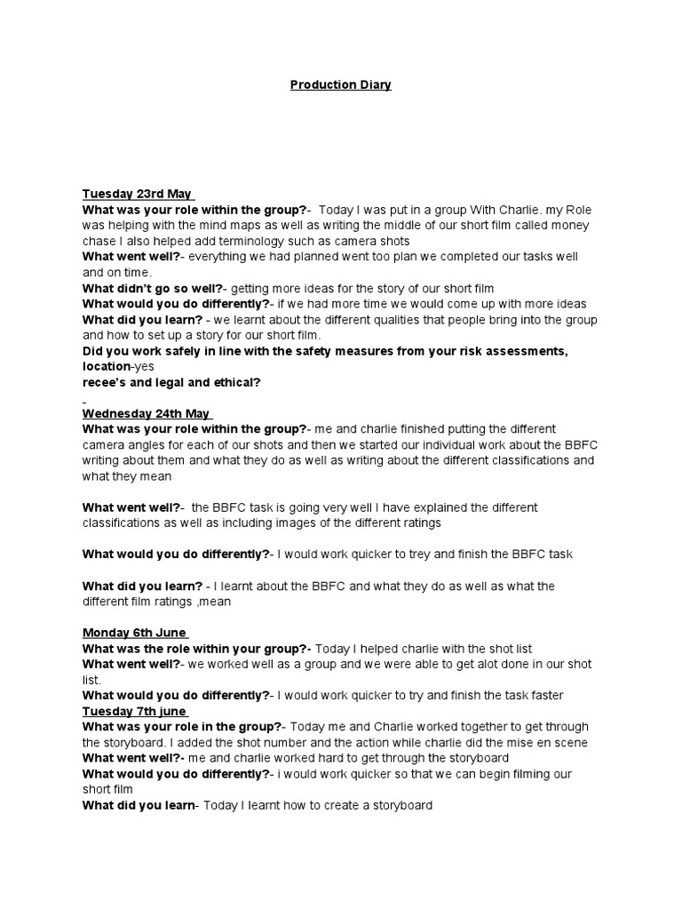 Production Diary: Short Film Journey | PDF | Self-Improvement
