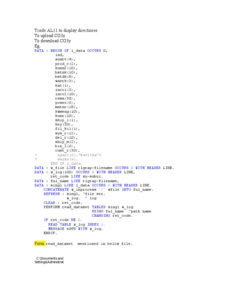 Tcode AL11 To Display Directories To Upload CG3z To Download CG3y Eg | PDF