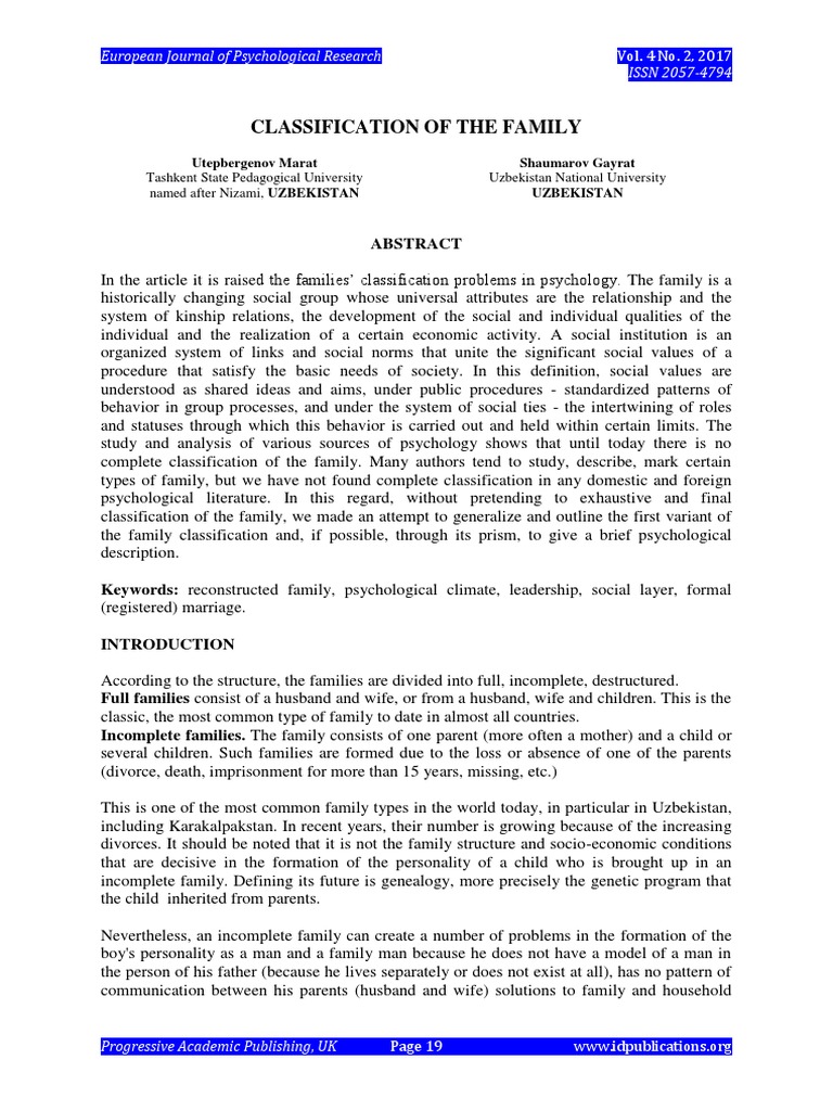 Full Paper CLASSIFICATION OF THE FAMILY | PDF | Family | Marriage