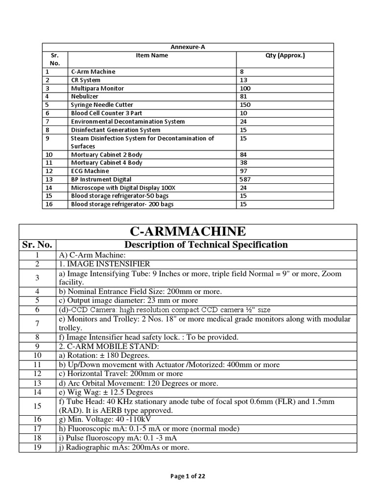 C Arm Specification 1 | PDF | Steam | Radiography