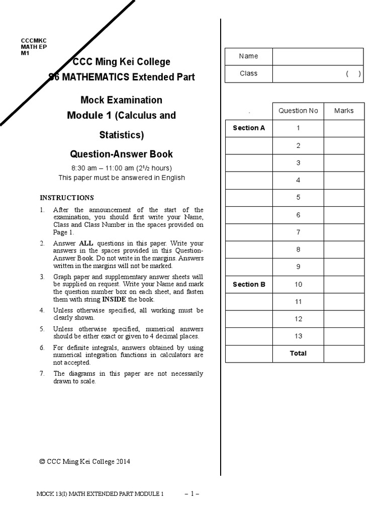 1314 M1 (Eng) - CCC Ming Kei College | PDF | Mathematics | Tangent