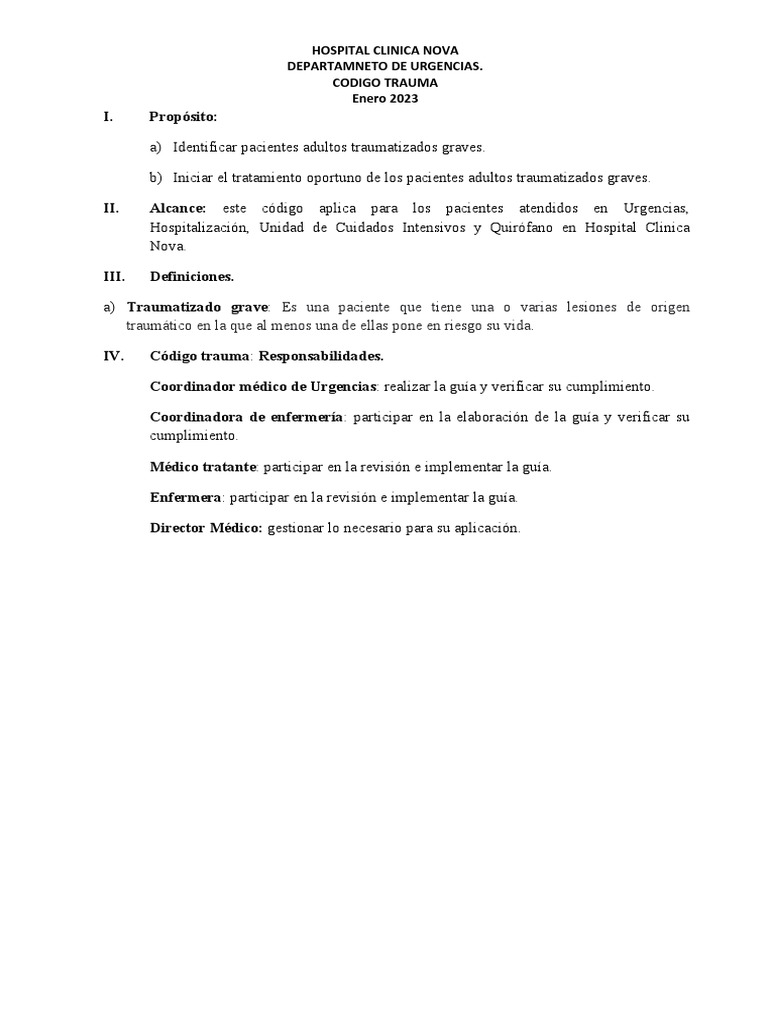 Codigo Trauma | PDF | Lesión | Medicina CLINICA