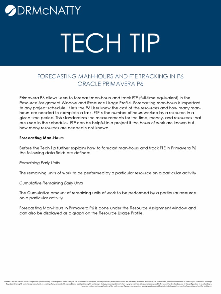 Forecasting Man Hours and FTE Tracking in P6 Tech Tip | PDF ...
