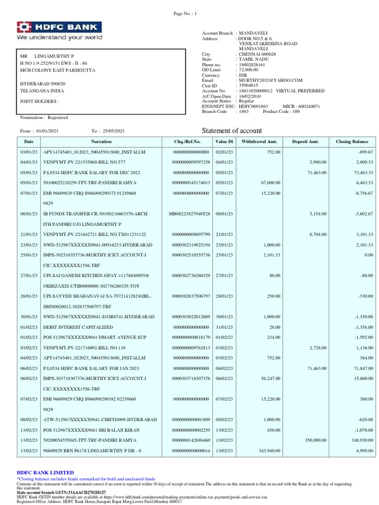 Acct Statement - XX0012 - 25052023 | PDF | Banking Technology | Personal Finance