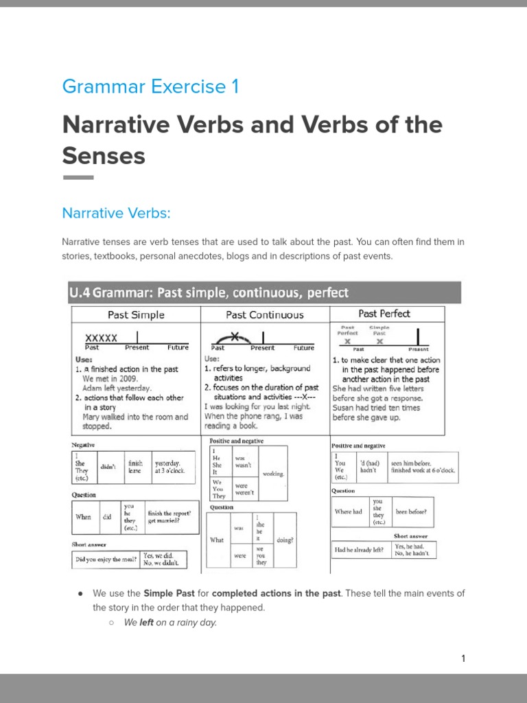 AC - Grammar Exercise 1 - Narrative Verbs and Verbs of The Senses | Download Free PDF ...