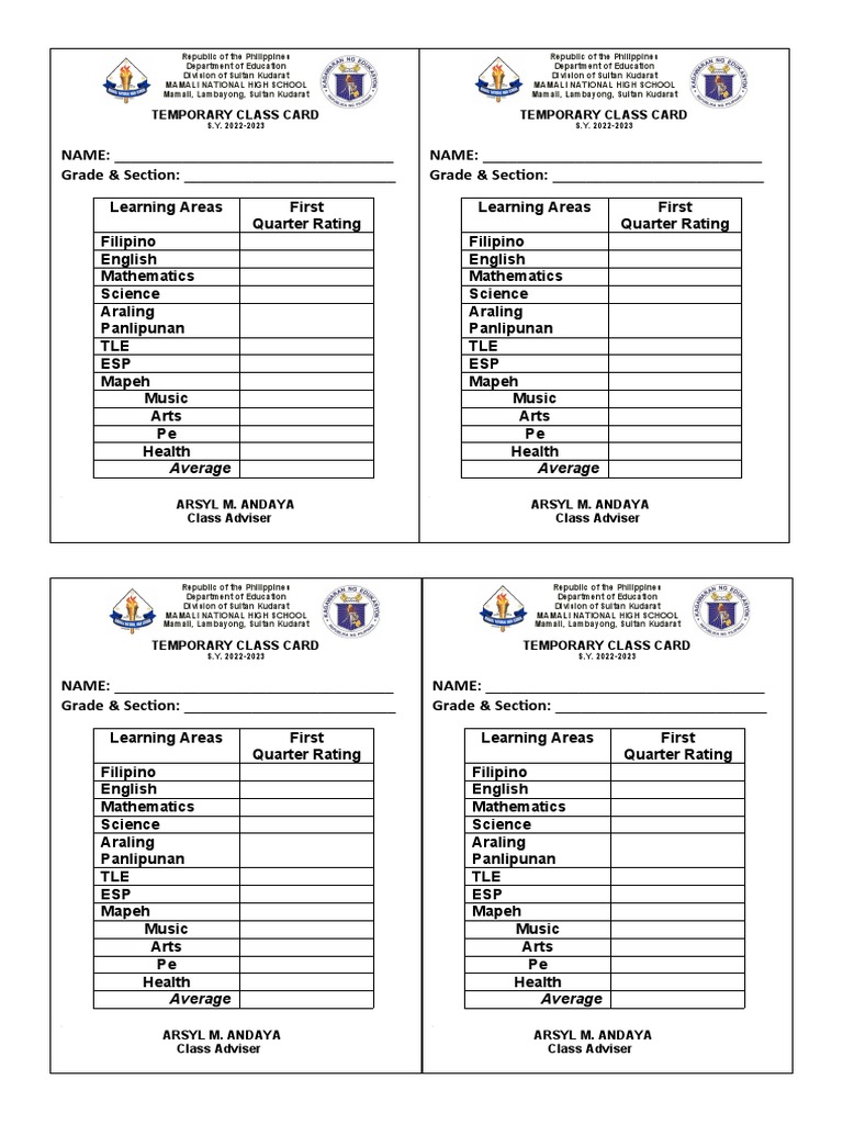 Temporary Class Card | PDF | Republic | Southeast Asia