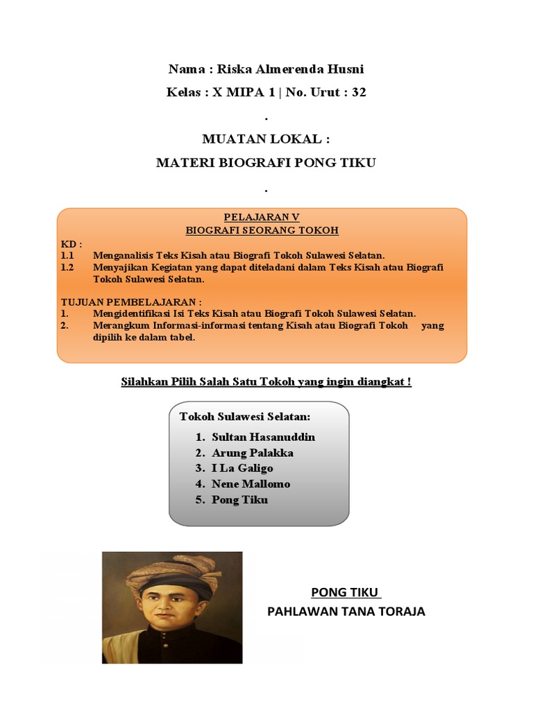 Biografi Pong Tiku, Pahlawan Toraja | PDF | Sejarah
