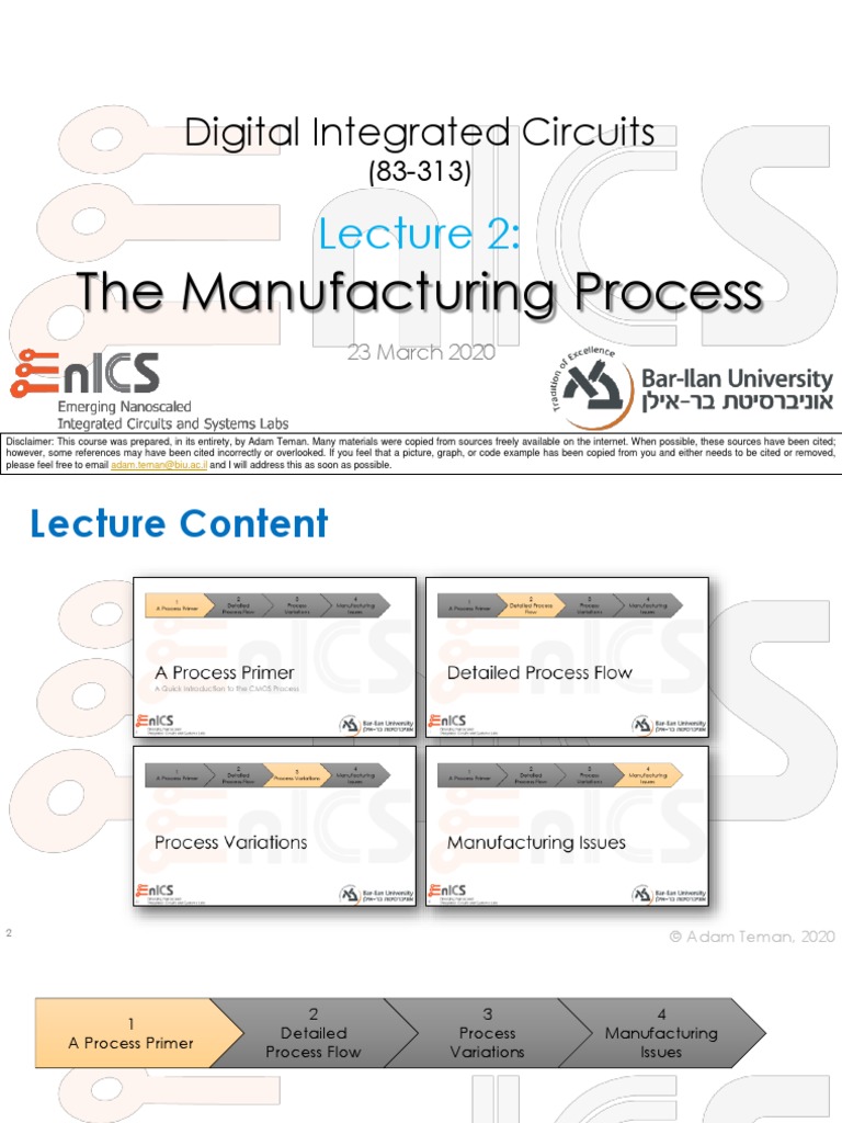 Lecture 2 The Manufacturing Process 2020 | PDF | Photolithography | Semiconductor Device Fabrication