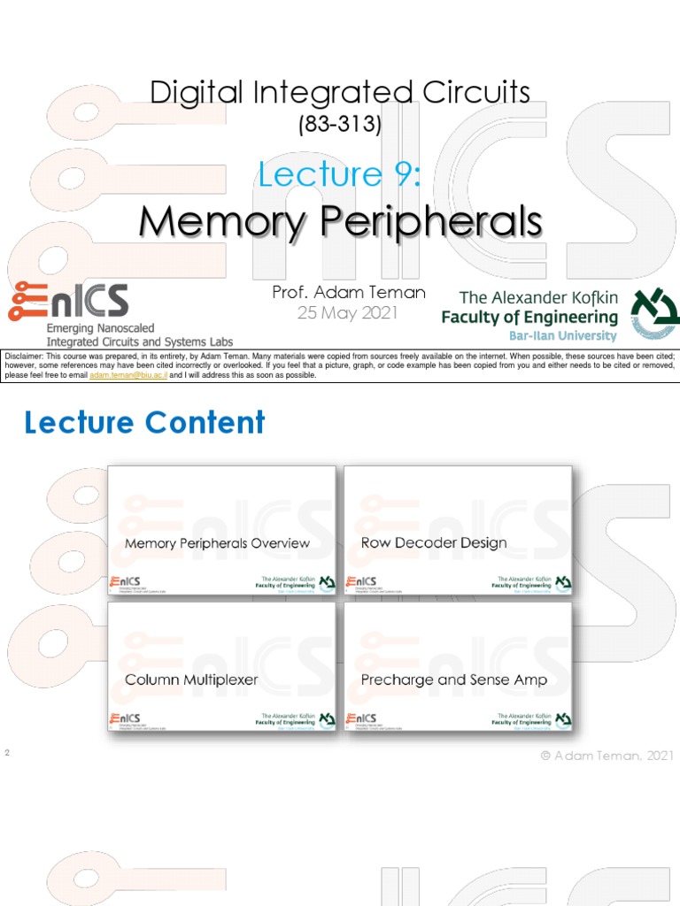 Lecture 9 Memory Peripherals 2021 | PDF | Amplifier | Computer Memory