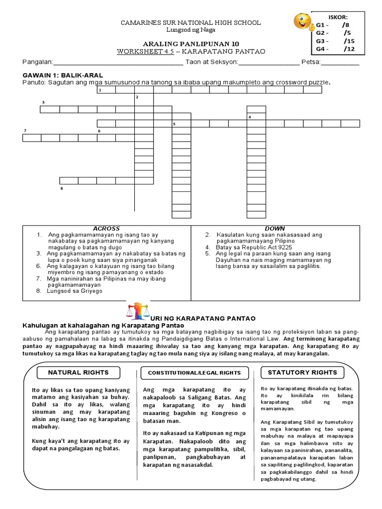 Worksheet 4.5 Karapatang Pantao | PDF