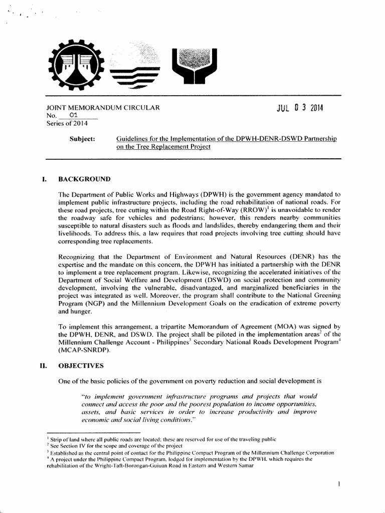 Joint MC No. 1, S. 2014 - Guidelines For The Implementation of The DPWH ...