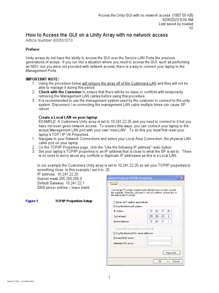 Access The GUI On Unity Array With No Network access-KB 501073 | PDF | Computer Network | Ip Address