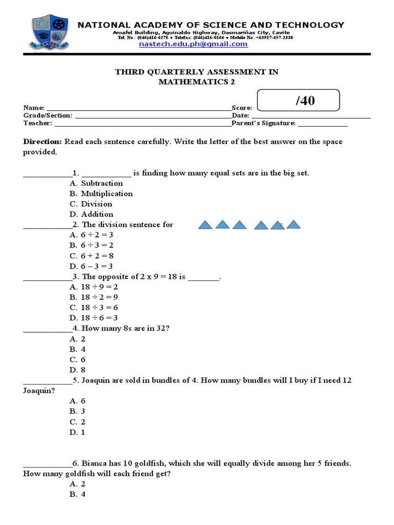 3rd Quarterly Exam in Mathematics 2 | PDF | Triangle | Symmetry