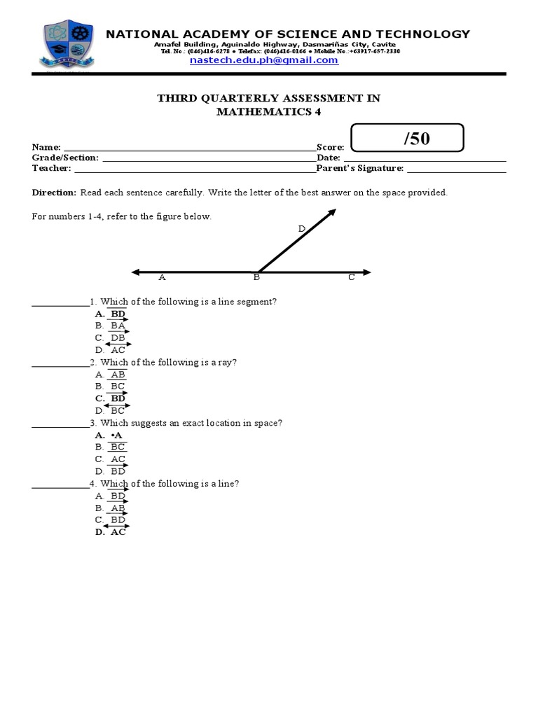 3rd Quarterly Exam in Mathematics 4 | PDF | Triangle | Rectangle