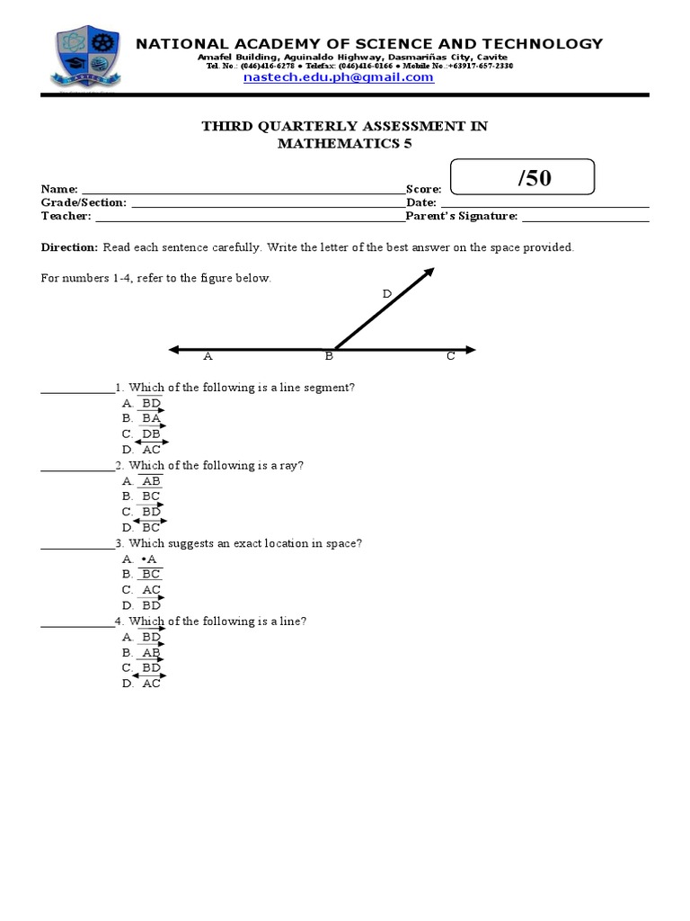 3rd Quarterly Exam in Mathematics 5 | PDF | Triangle | Rectangle