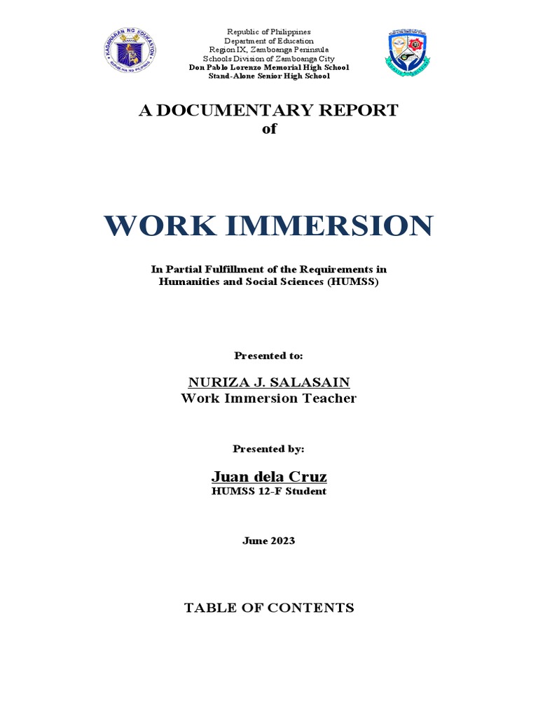 Work Immersion Template Don Pablo | PDF