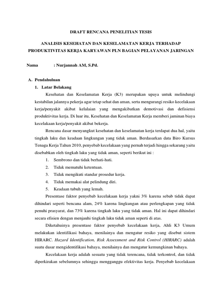Draft Rencana Penelitian Tesis Analisis K3 | PDF