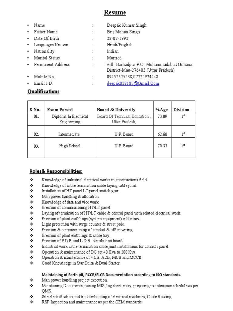Deepak Singh Resume P | PDF | Engineering | Equipment