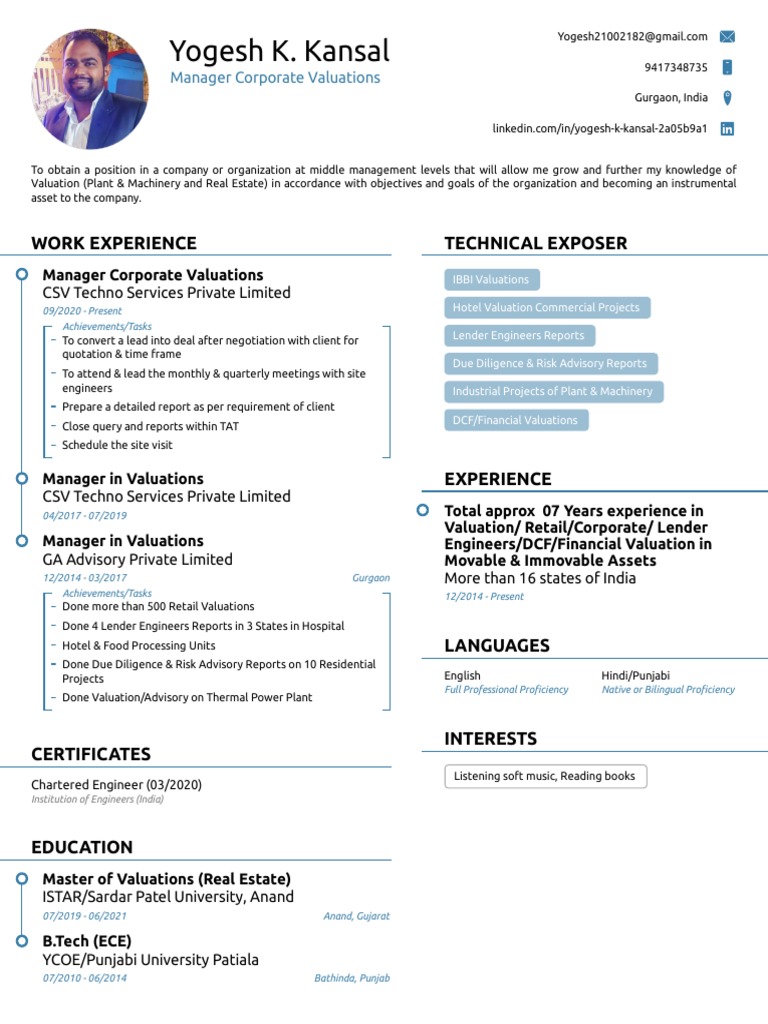Yogesh K Kansal Resume | Download Free PDF | Valuation (Finance) | Business
