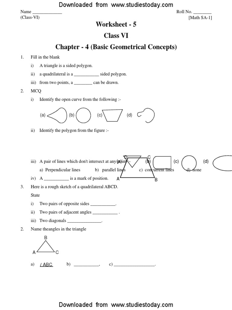 Class 6 Worksheet Pdf