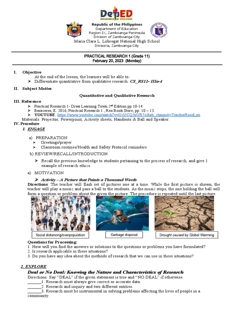 PR1 - LESSON PLAN - Week 2.0 - Feb 20, 2023 | PDF | Methodology | Quantitative Research