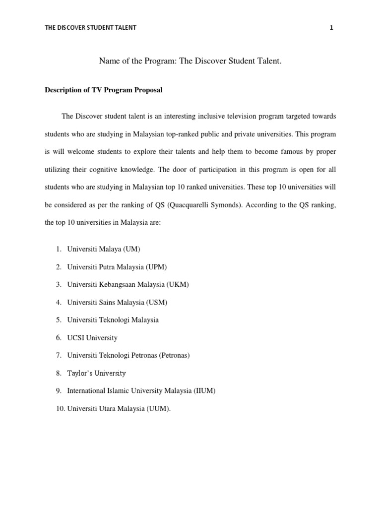 TV Program Proposal | PDF | Entertainment | Psychology