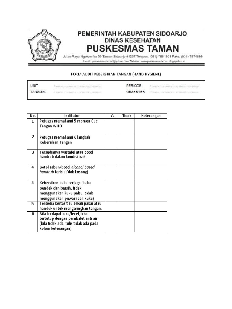 Form Audit Kebersihan Tangan KKM | PDF | Kesehatan Holistik | Sains ...