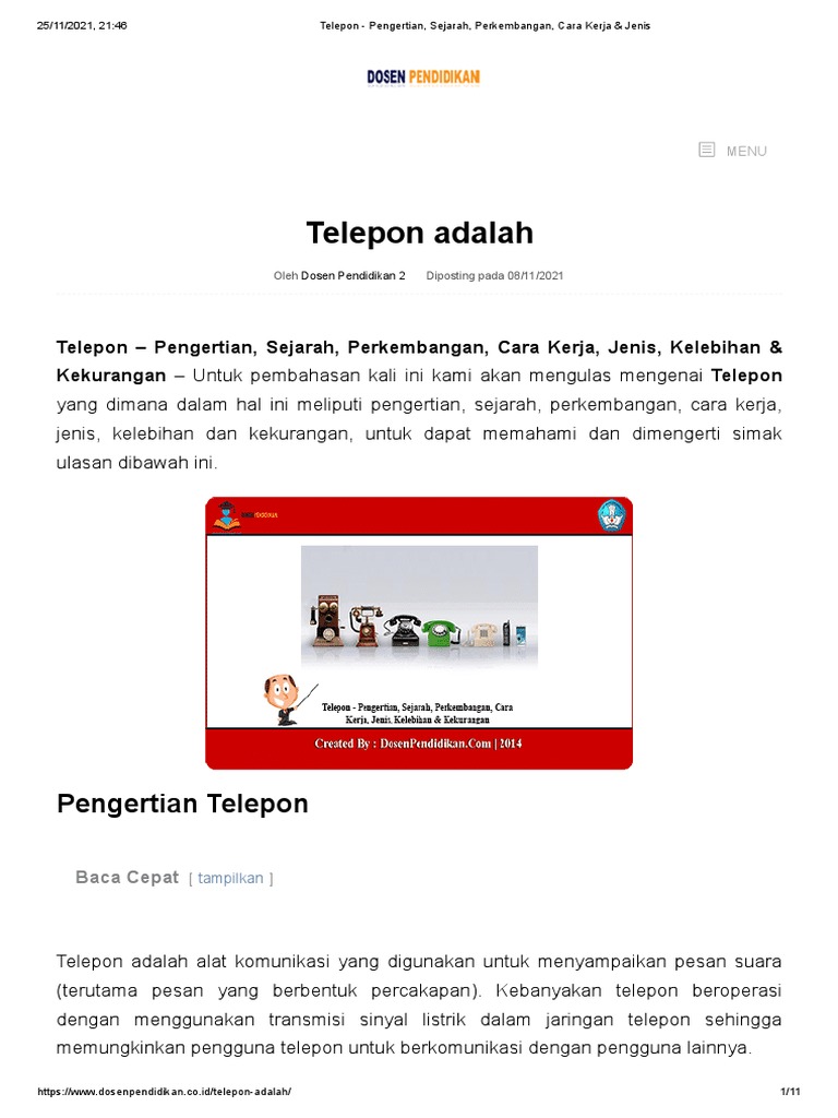 Telepon - Pengertian, Sejarah, Perkembangan, Cara Kerja & Jenis | PDF ...