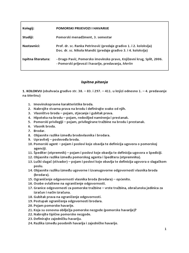 PPiH - PM - Popis Ispitnih Pitanja | PDF