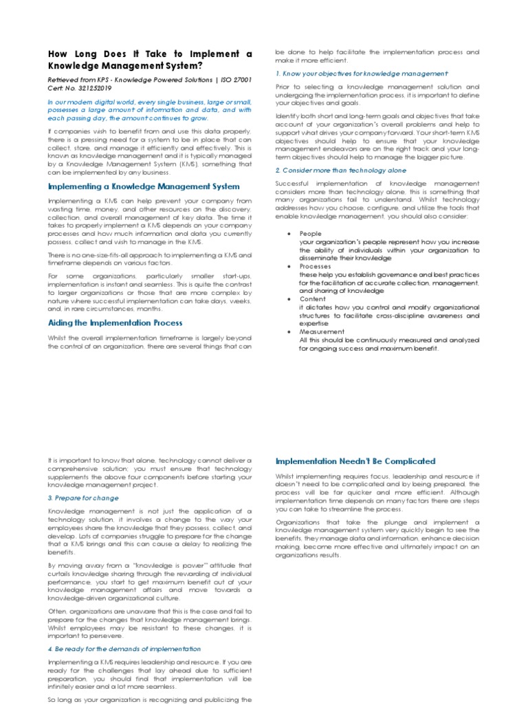 How Long Does It Take To Implement A Knowledge Management System | PDF ... How Long Does It Take To Implement A Knowledge Management System | PDF ...