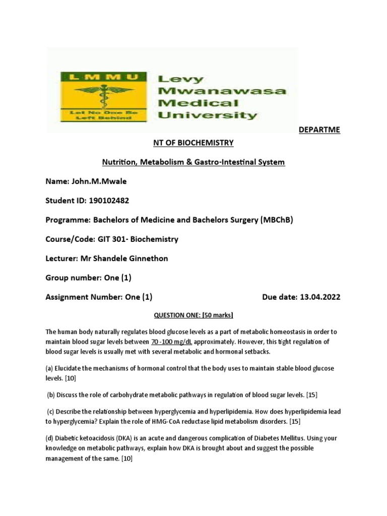 BIOCHEMISTRY ASSIGNMENT Howard | PDF | Glycolysis | Insulin