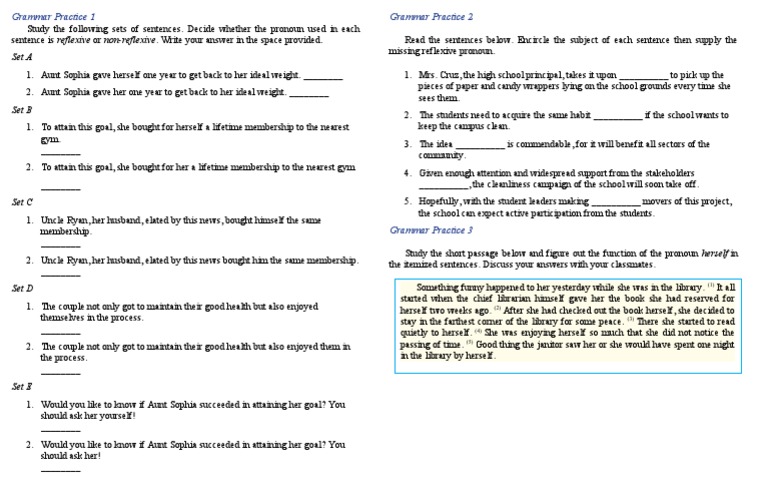 G10_Grammar Practice (Reflexive Pronouns) | PDF