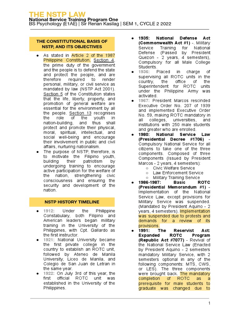 NSTPone Module 1 Topic 1 Notes | PDF | Government | Philippines