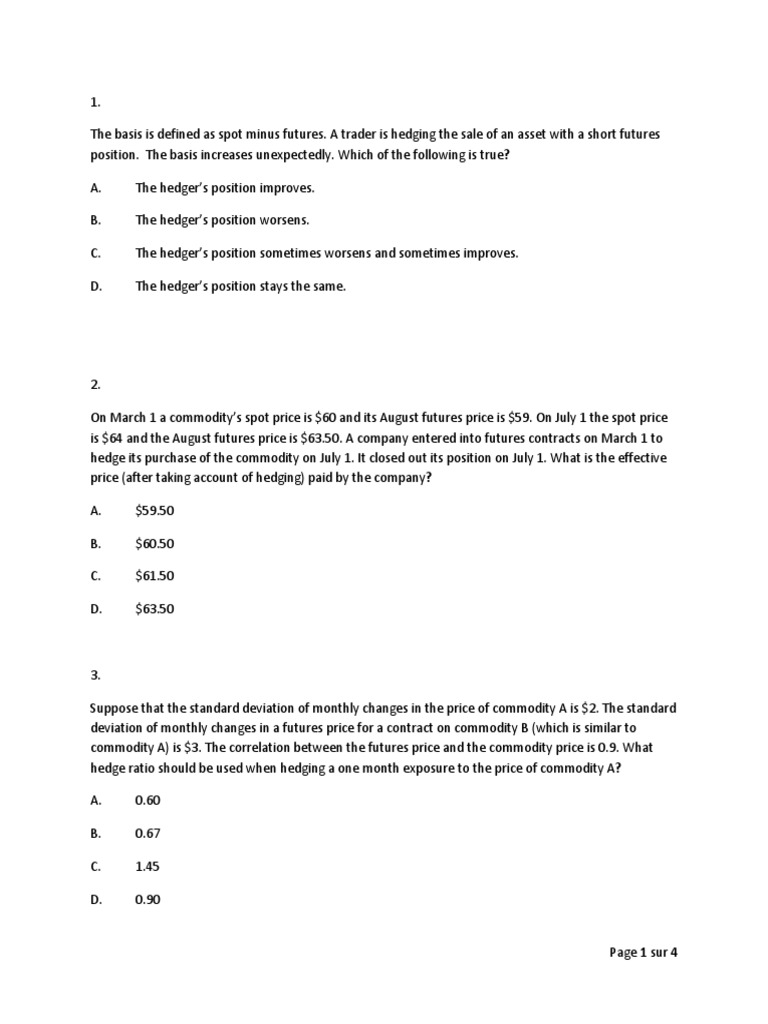 CHP 3 MCQ | PDF | Hedge (Finance) | Futures Contract