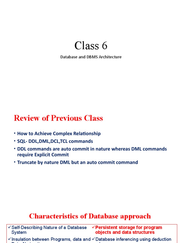 Class 6 DB and DBMS Architecture | PDF | Databases | Information Technology