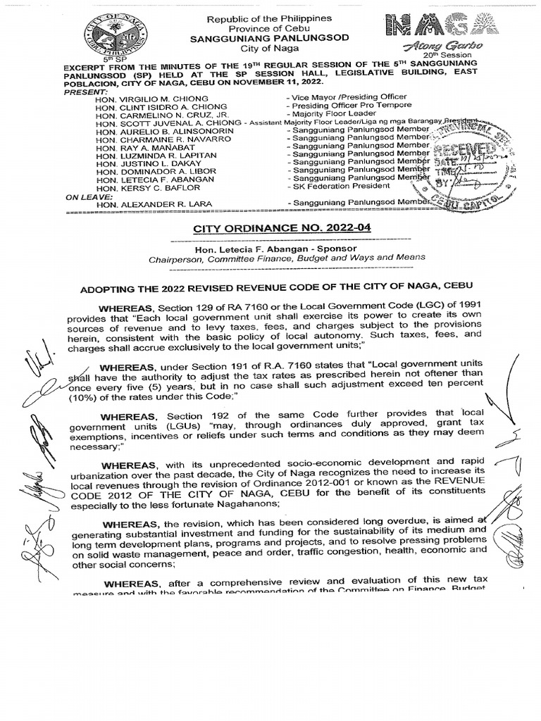 Naga City 2022 Revised Revenue Code | PDF
