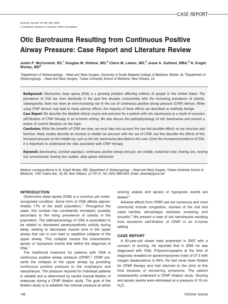 CPAP-Induced Otic Barotrauma Case Study | PDF | Ear | Sleep Apnea