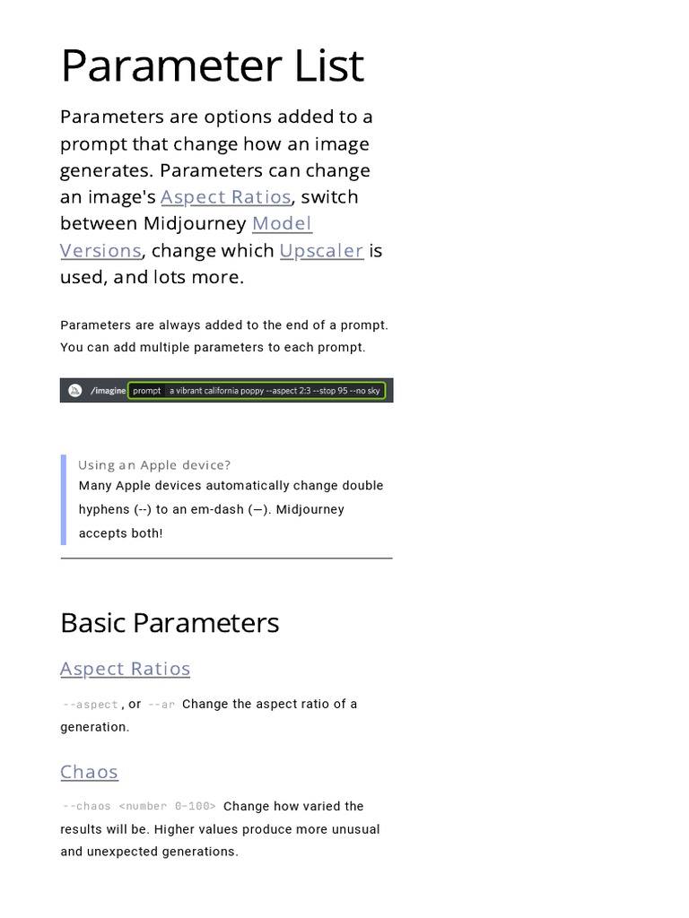 Midjourney Parameter List | PDF | Computer Engineering | Computer Science