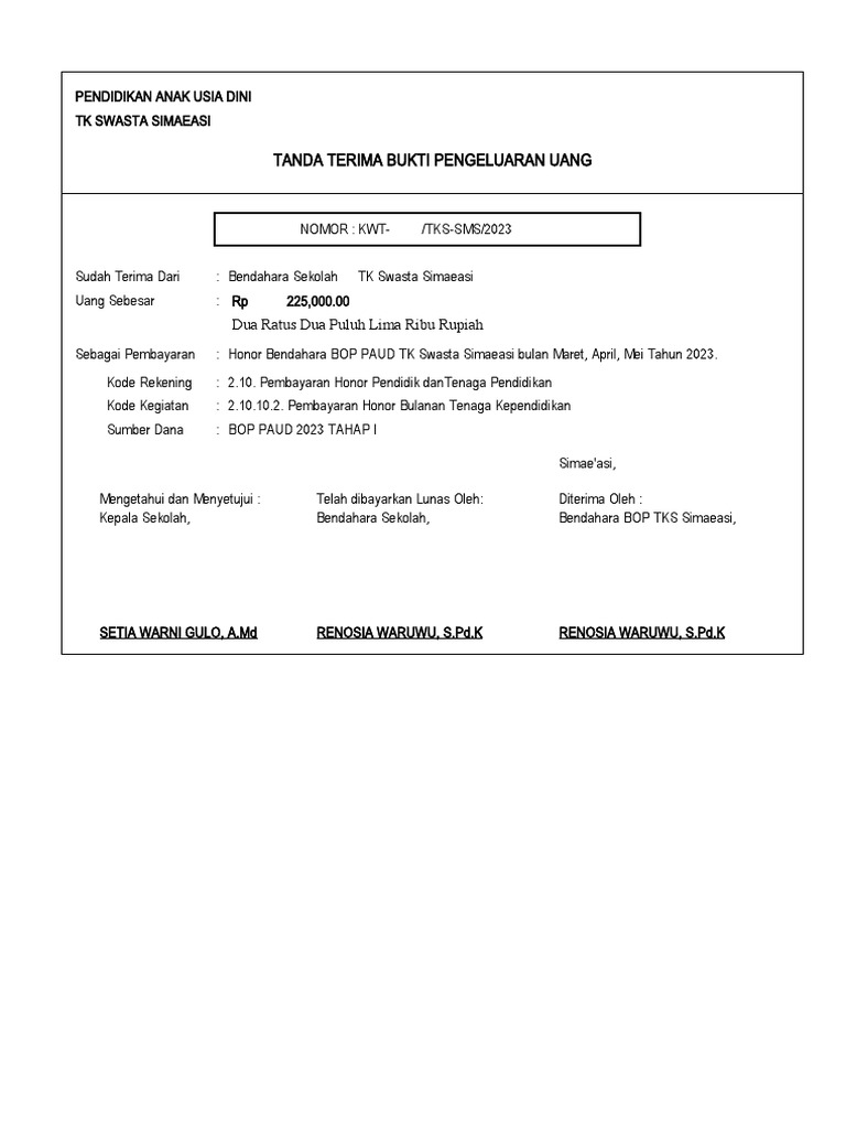 Format Dafatar Pembayaran Honor | PDF