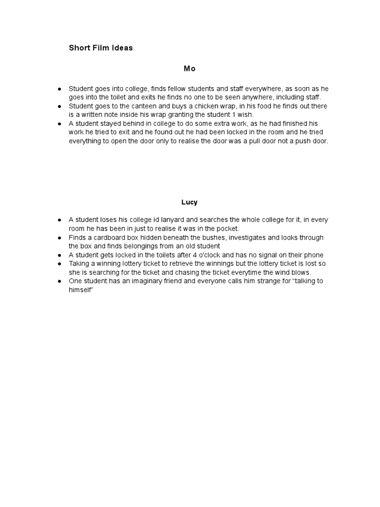 Short Film Ideas | PDF