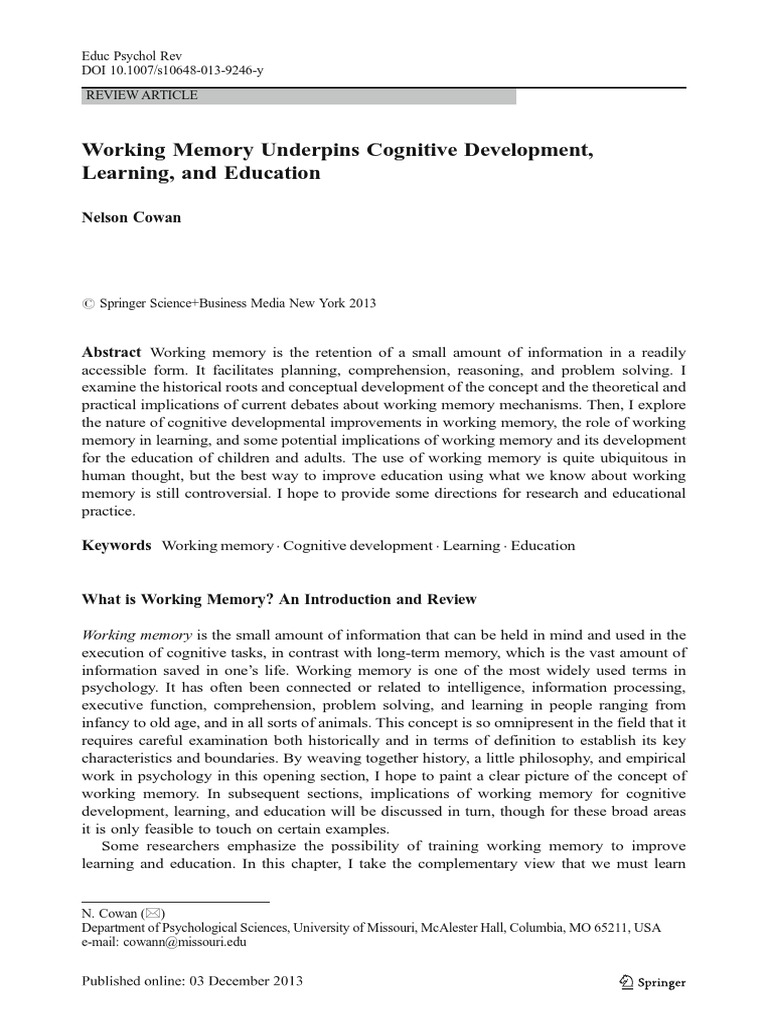 Working Memory Underpins Cognitive Development, Learning, and Education ...