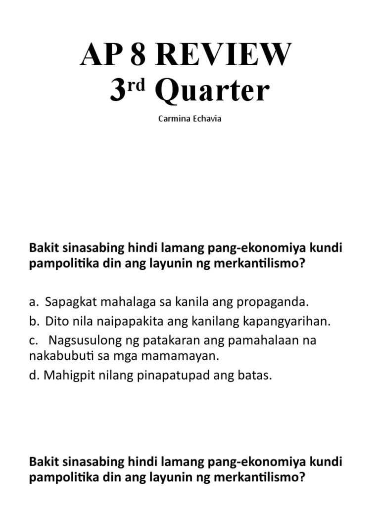 AP 8 REVIEW 3rd Quarter Exam | PDF