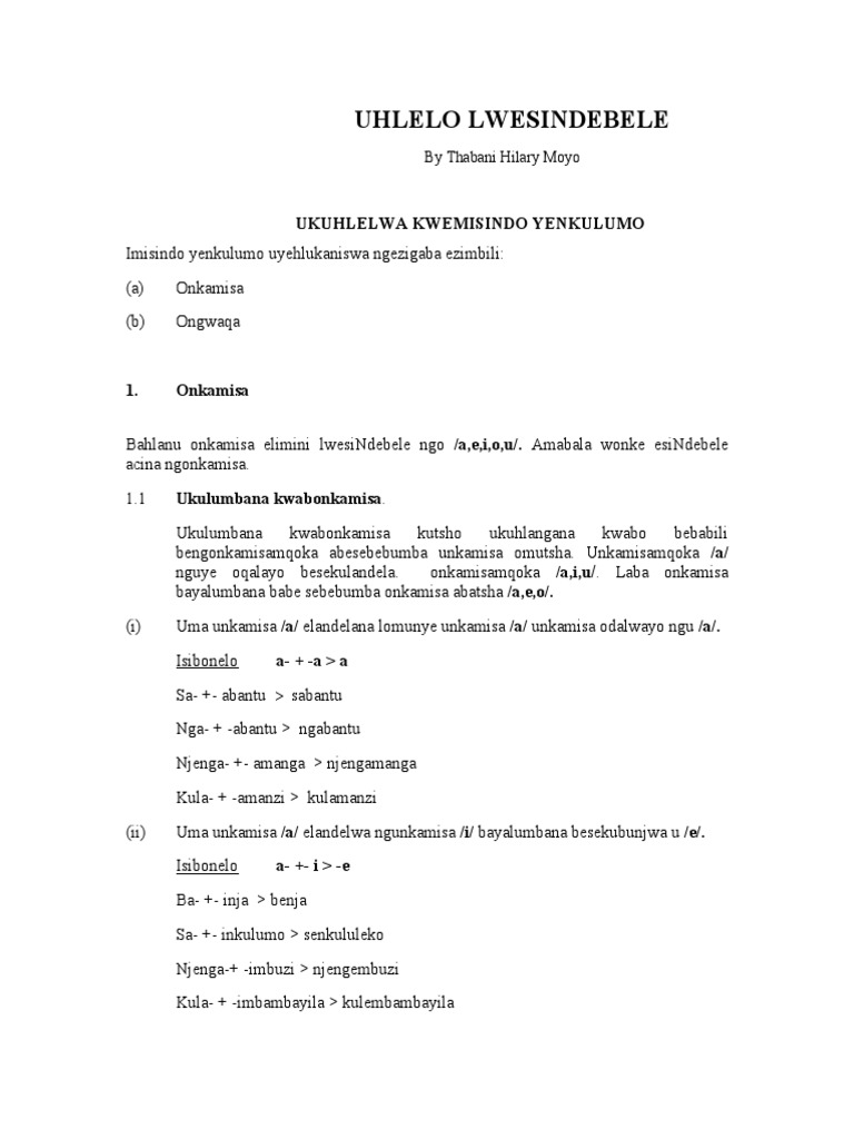 Ndebele Uhlelo by DR Mayibongwe | PDF