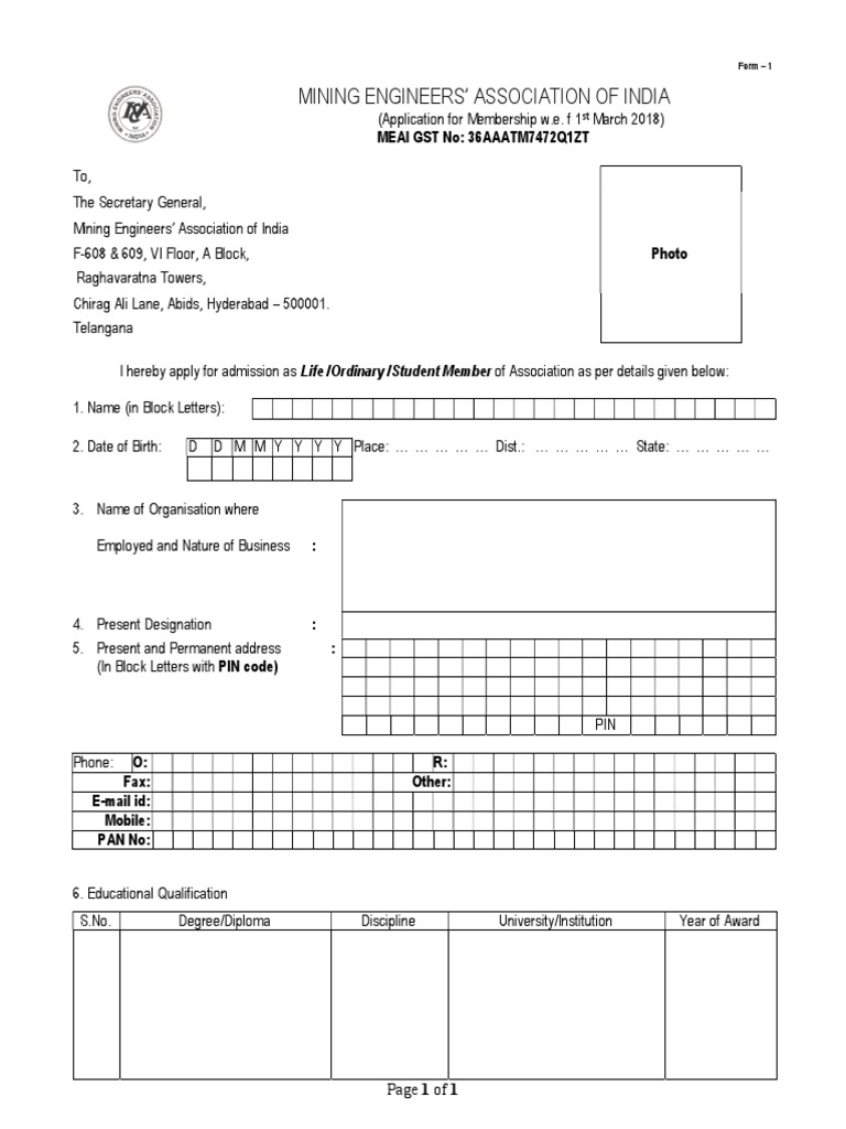 MEAI - Life Membership Application Form | PDF | Cheque | Academic Degree