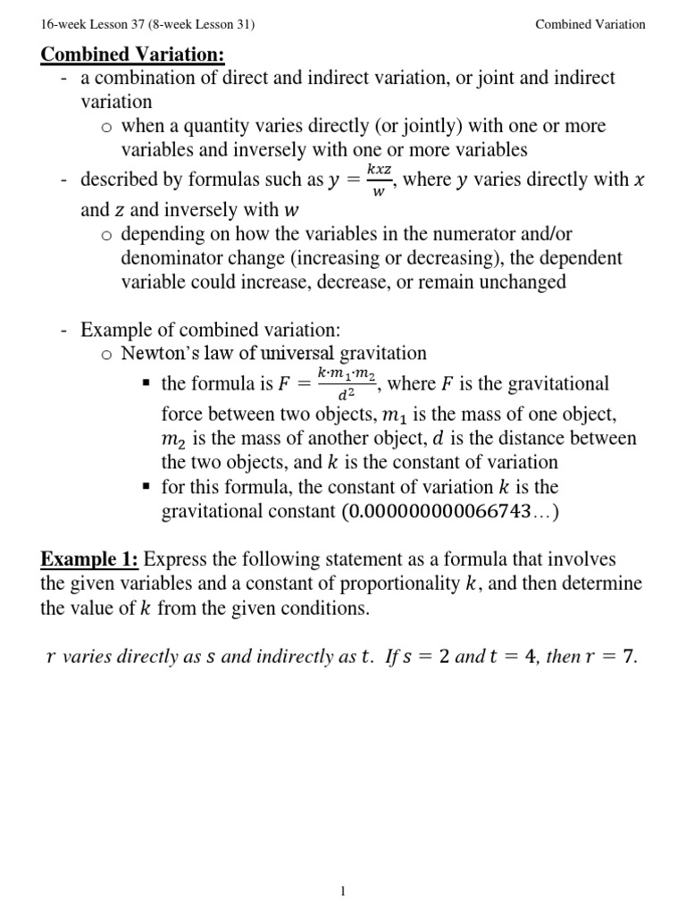 Combined Variation | PDF | Variable (Mathematics) | Mass