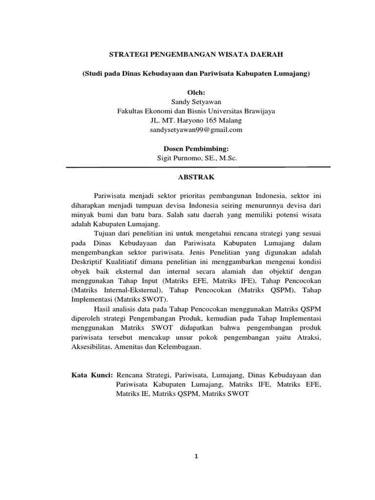 Referensi EFE, IfE Dan SWOT Pariwisata | PDF