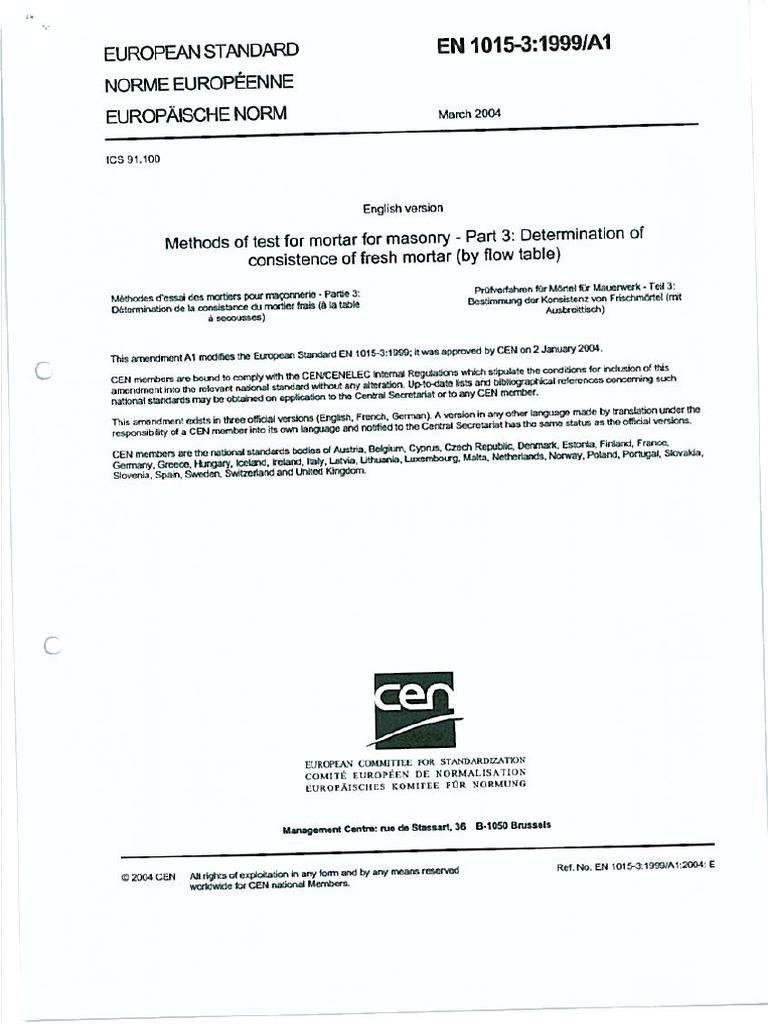 EN 1015-3 1999 - A1 2004 Methods of Test For Masonry. Determination of ...