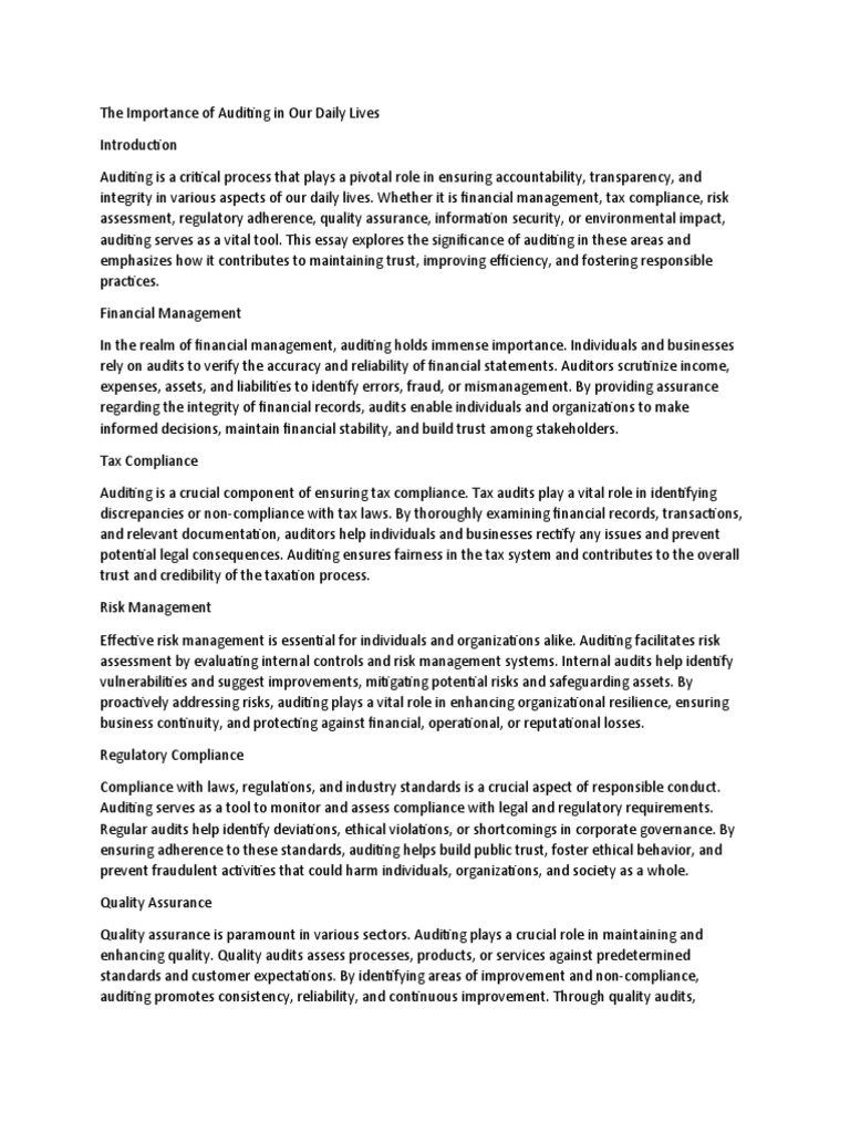 The Importance of Auditing in Our Daily Lives | PDF | Audit ... The Importance of Auditing in Our Daily Lives | PDF | Audit ...