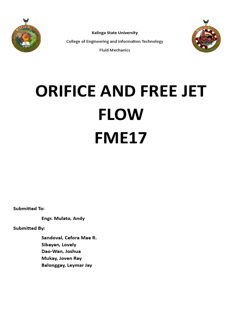 Orifice and Free Jet Flow Analysis | PDF | Fluid Dynamics | Flow ...