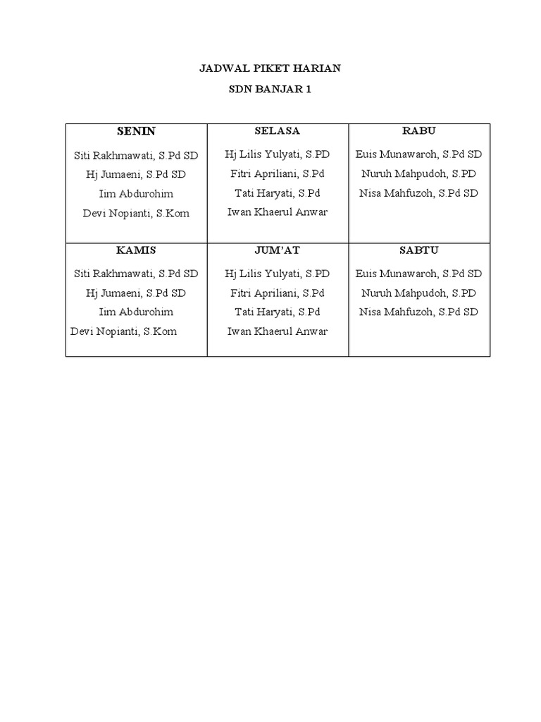 Jadwal Piket Harian | PDF